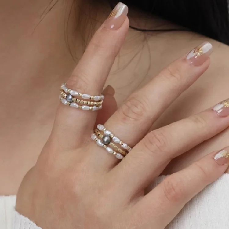 18K Gold Australian White Pearl Rich Golden Keshi Mix Simple Versatile ...