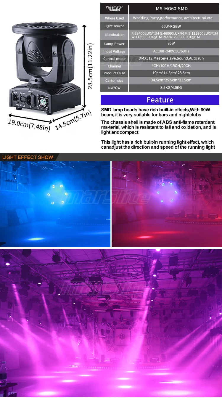 Marslite Stage Light SMD 60w RGBW - Disco & Club Lighting