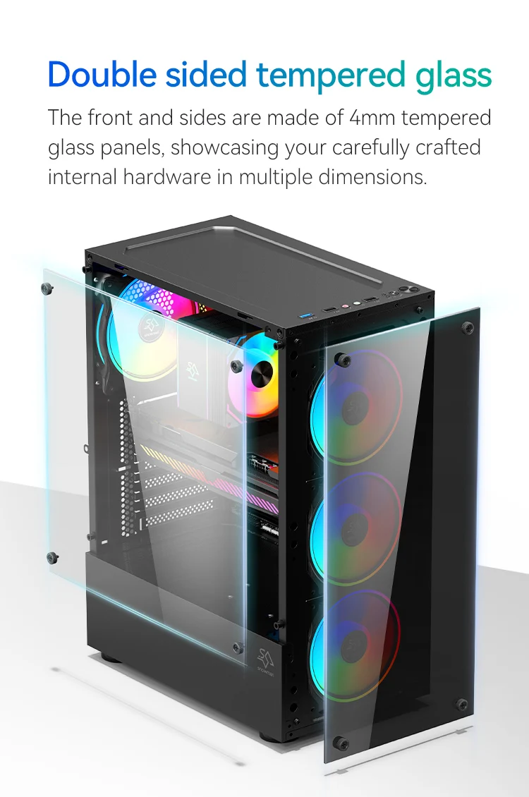 SONWMAN ATX Gaming Computer Case Popular Full View Tempered Glass Panel ...