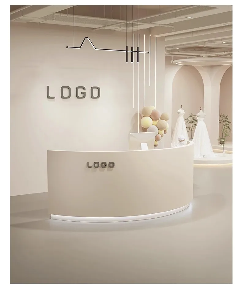 Luxury Reception Desk - Half Circle White Design