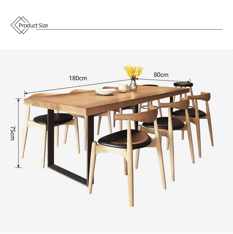 Modern Solid Wood Dining Table Set with Black Metal Leg