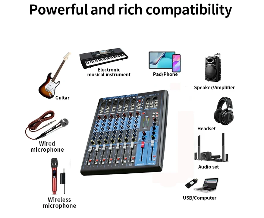 8 Channel Audio Mixing Console Ultra-thin Design Support Usb Interface ...