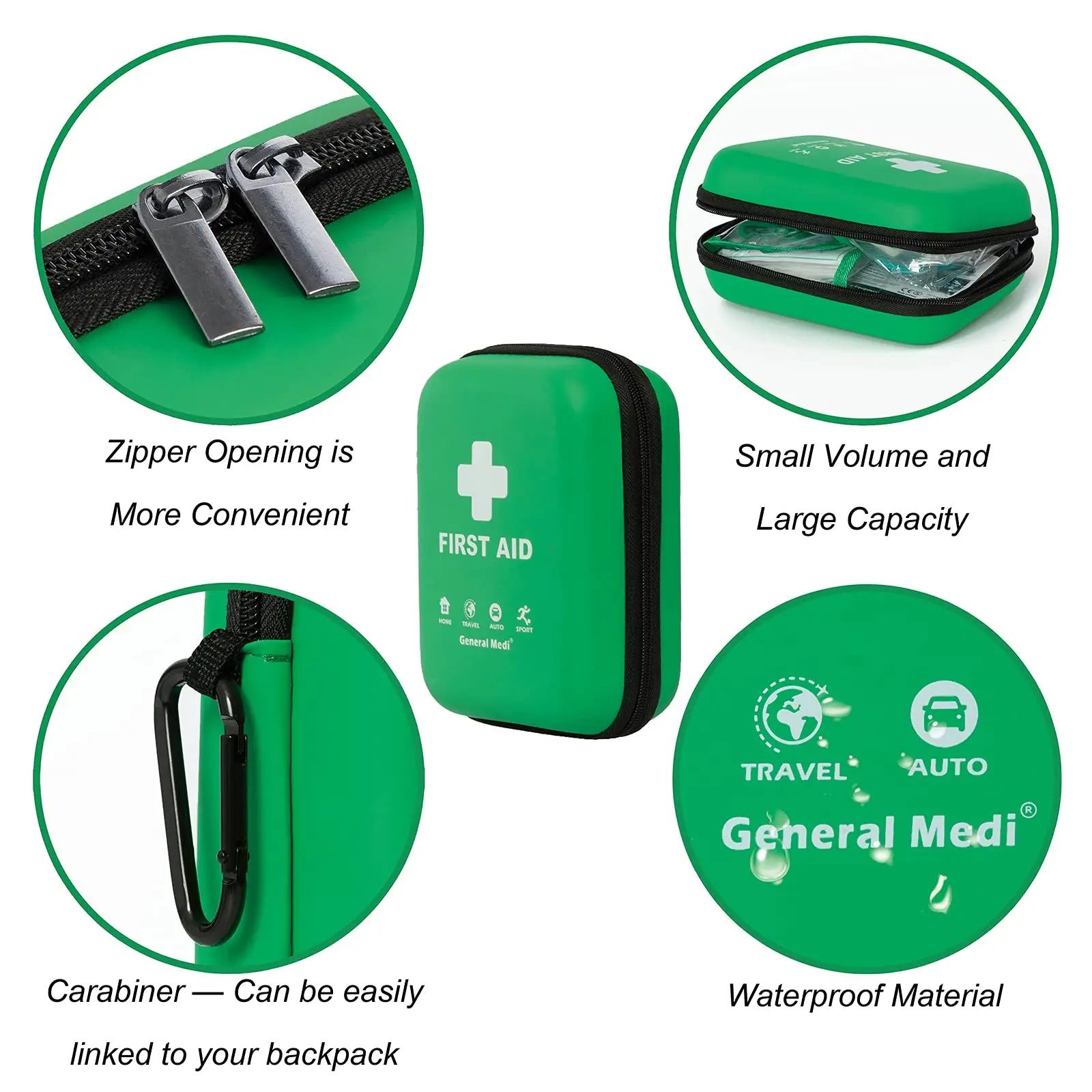 170 Pieces Green First Aid Emergency Kit Durable First Aid Box First ...