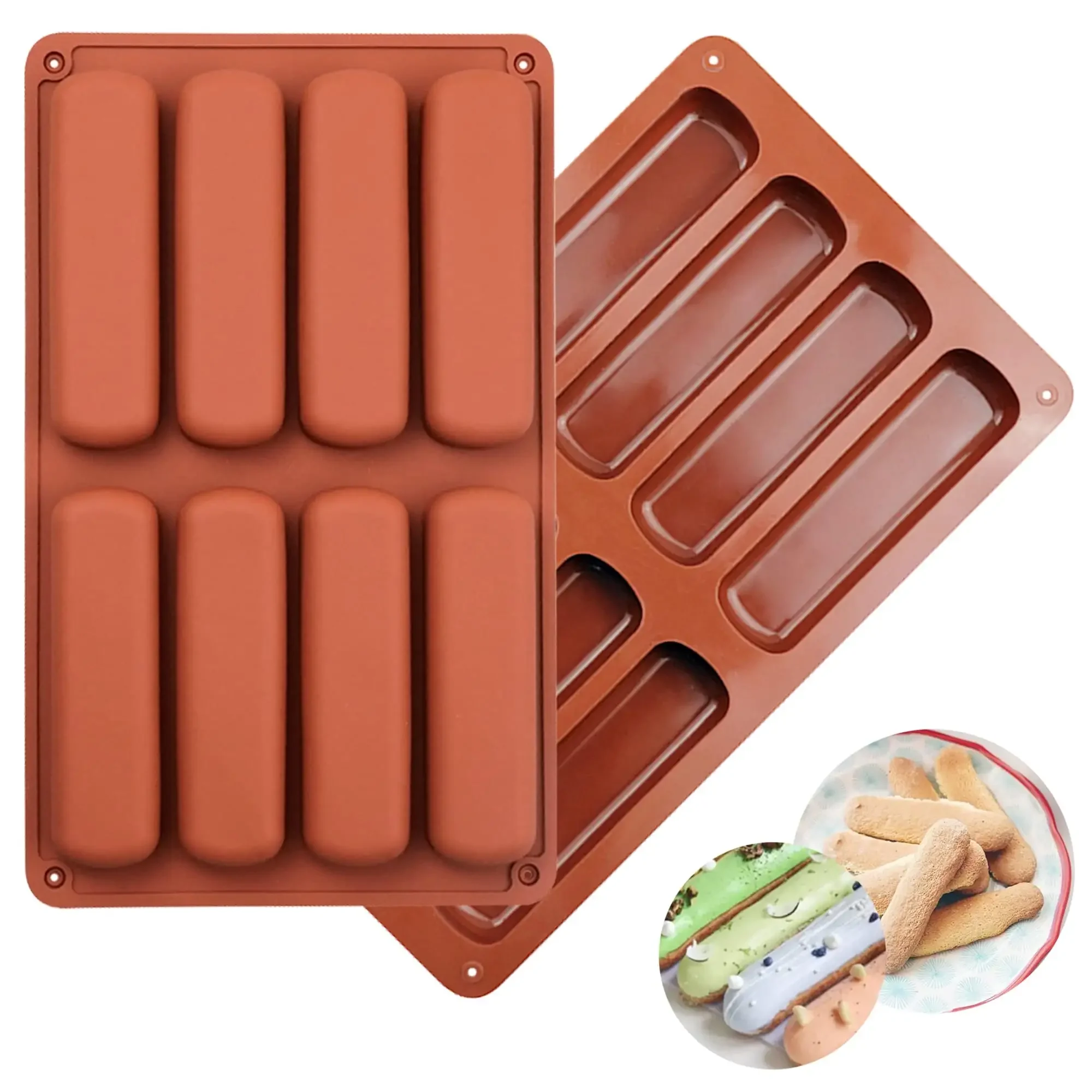 8 Holes Rectangular Shape Silicone Oval Molds For Baking Silicone Long ...
