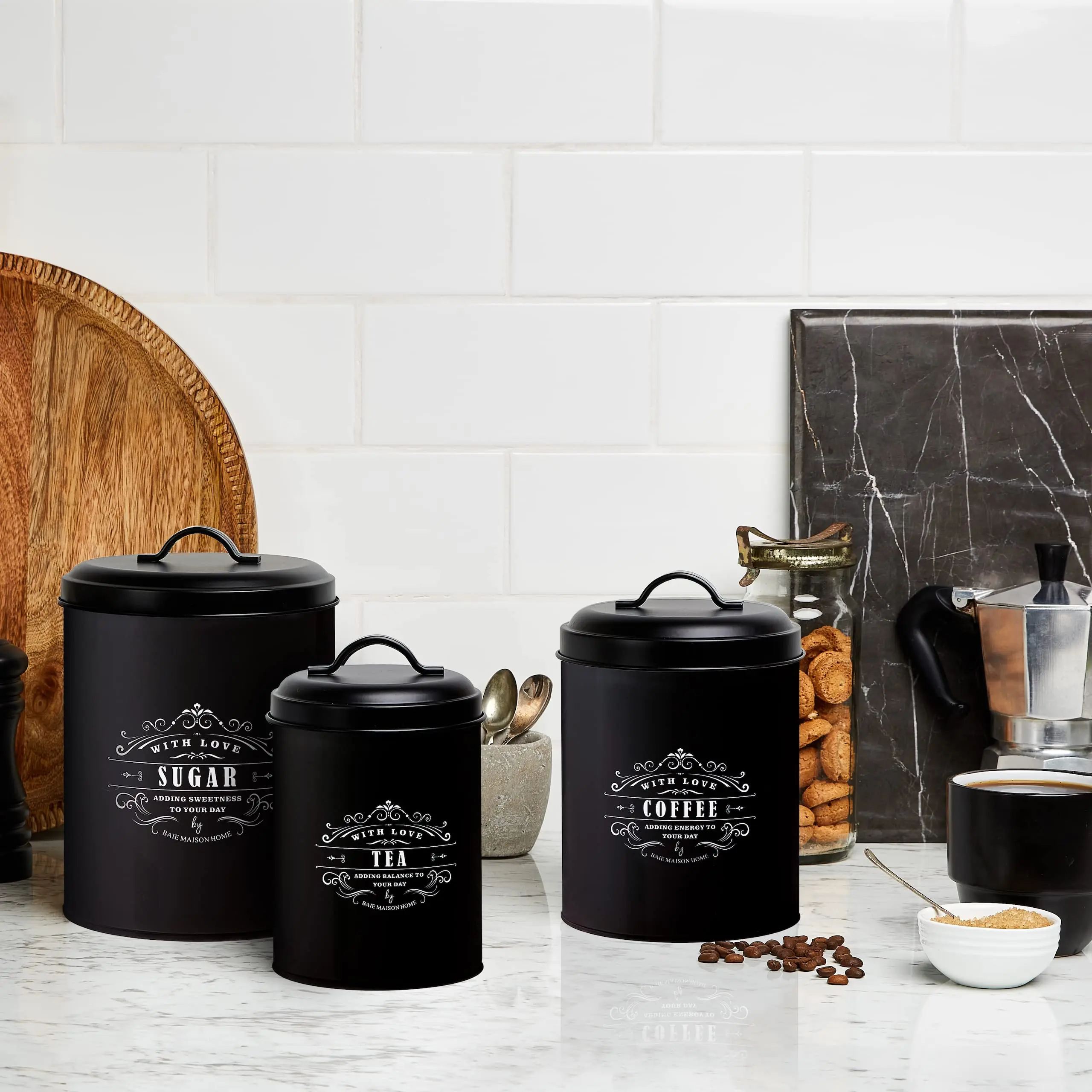Large Kitchen Canisters Set of 3 Farmhouse Canister Sets Coffee Tea ...