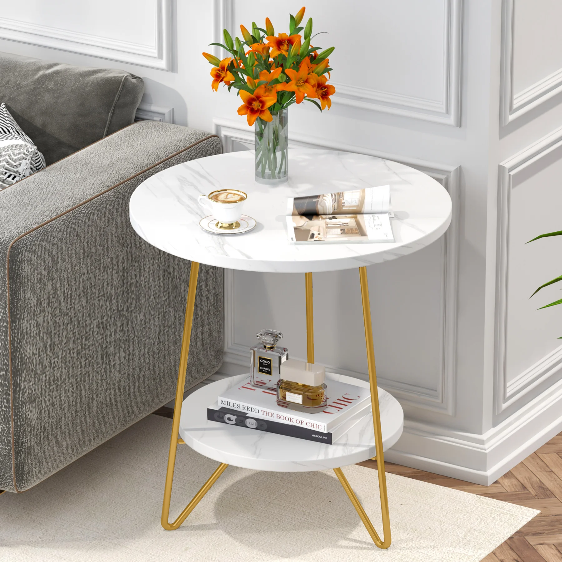Tribesigns Modern Accent Marble White Coffee Table Small Side Tables ...