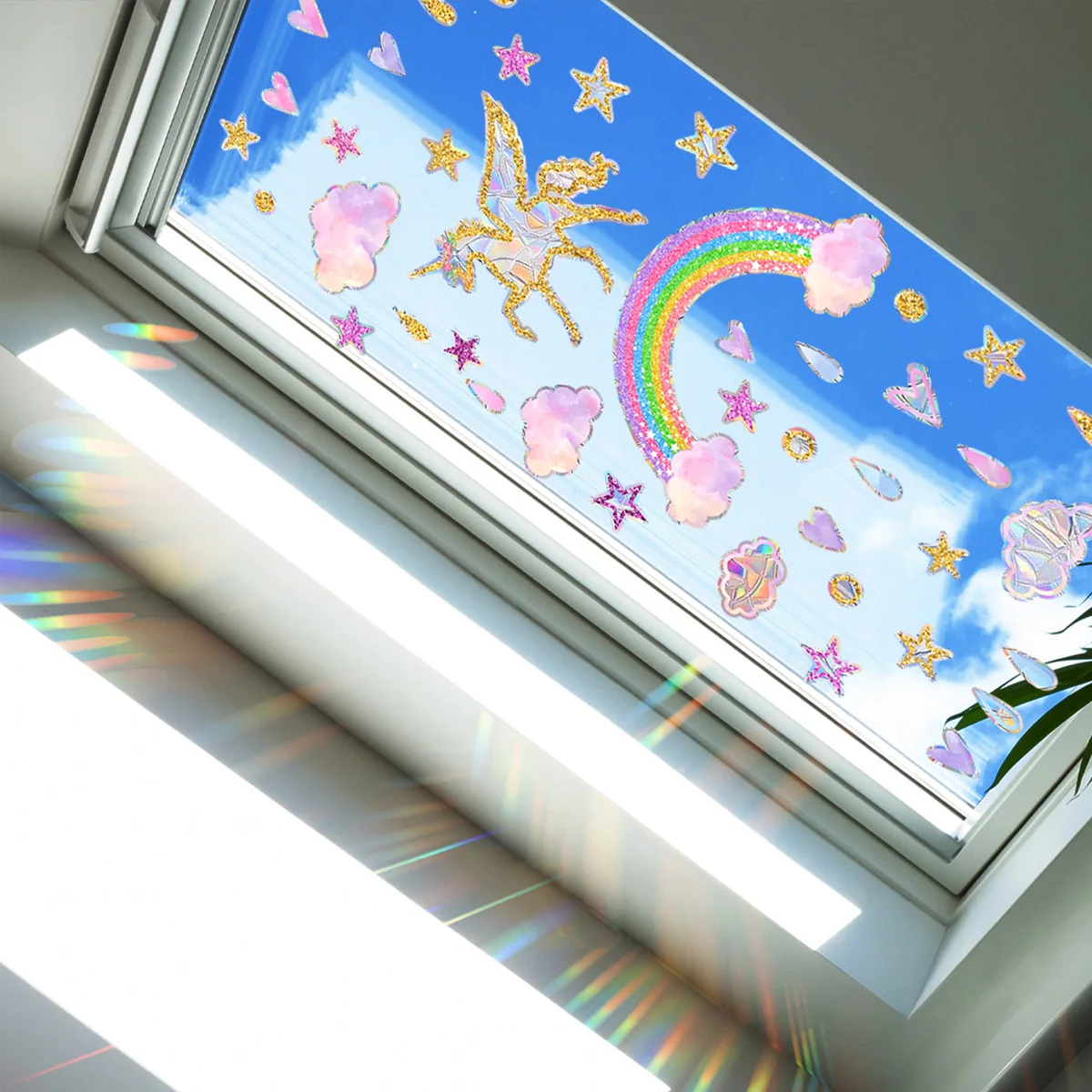 Rainbow Unicorns & Star Raindrops Sunlight Decals Dazzling ...