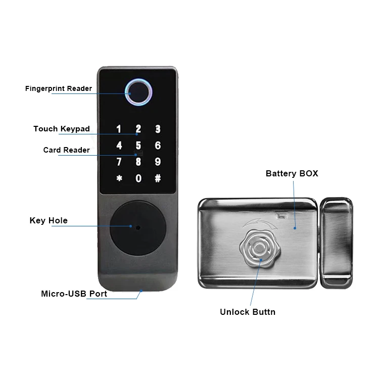 Waterproof Outdoor Gate Smart Rim Lock - Digital Wifi Fingerprint