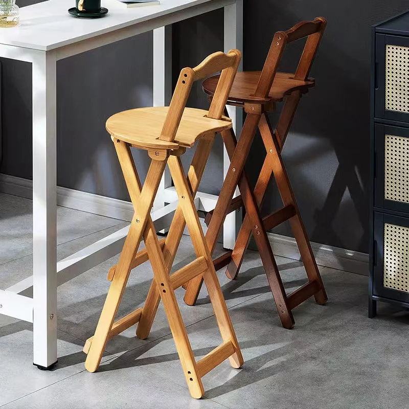 Portable Wooden Bar Chairs With Backrest and Footrest Folding ...