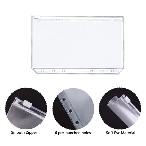 A5 A6 A7 6 Holes Zipper Bag Soft Pvc Pocket Folder Transparent Pencil ...