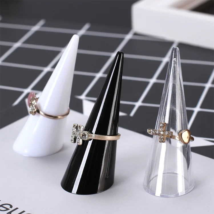White Transparent Black Plastic Ring Display Stand Cone-shaped Seat ...