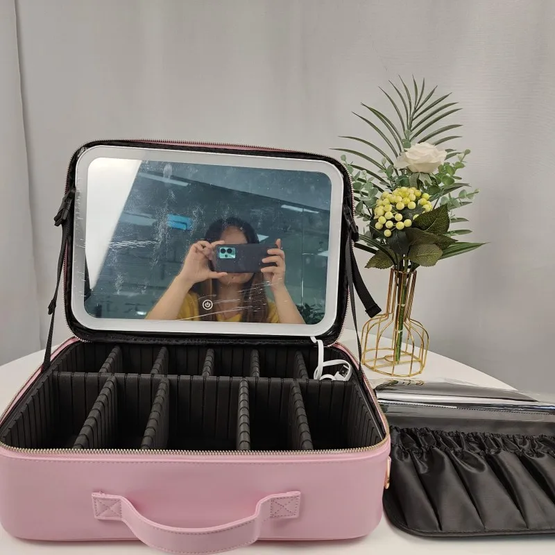 Makeup Case With Led Mirror Makeup Setting Organizer Pu Makeup Box With ...