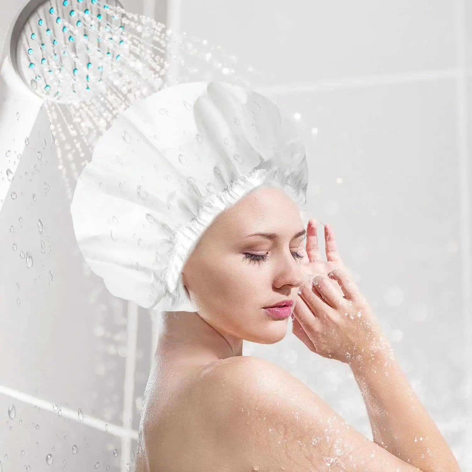 Bathing Shower Caps Terry Cloth Lined Eva Exterior Elastic And Reusable ...