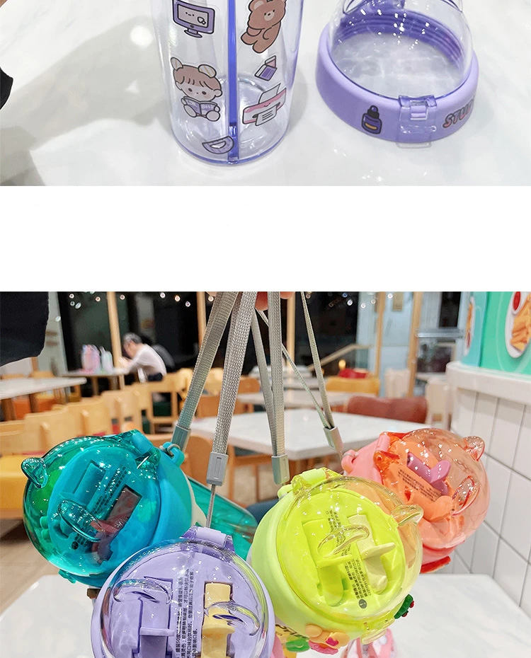 420ml Double Straw Drink Bottle Dual Two Compartment Portable Dual ...