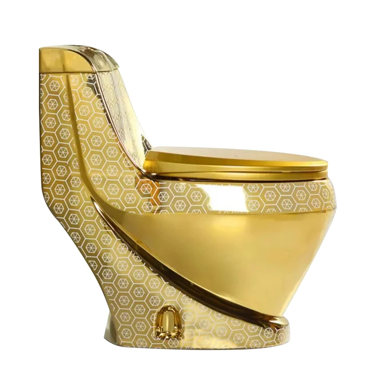 Gold Ceramic Toilet - Modern S-Trap Design for Bathrooms