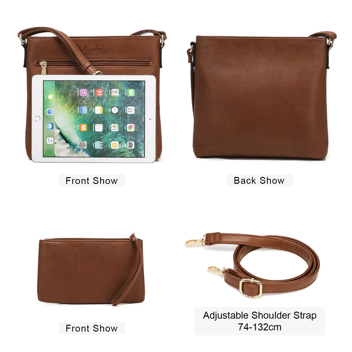 REALER Brand Vintage Leather Crossbody Handbags - 3 PCS Set