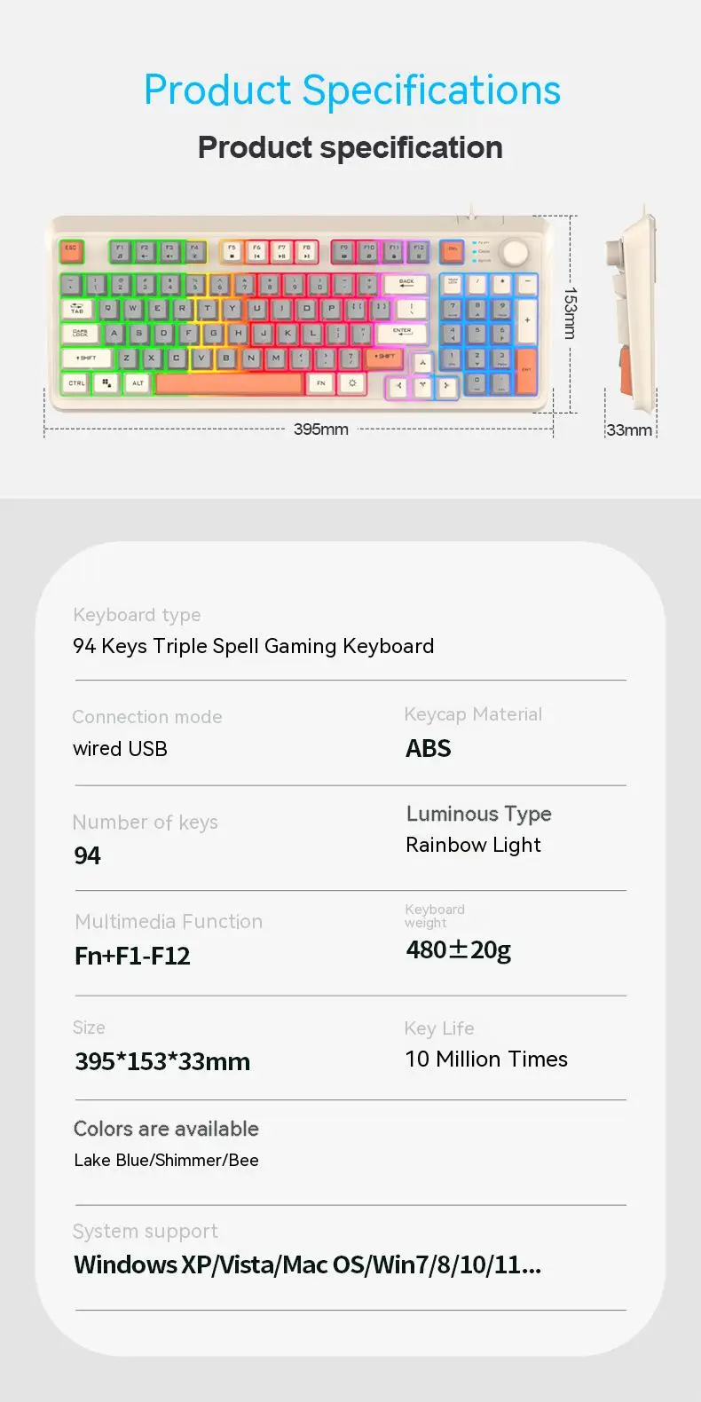 XUNFOX K82 Wired Keyboard - Ultimate Gaming Experience