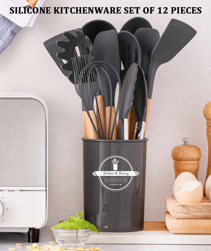 Silicone Kitchen Utensils Set - 12-Piece Durable & Versatile