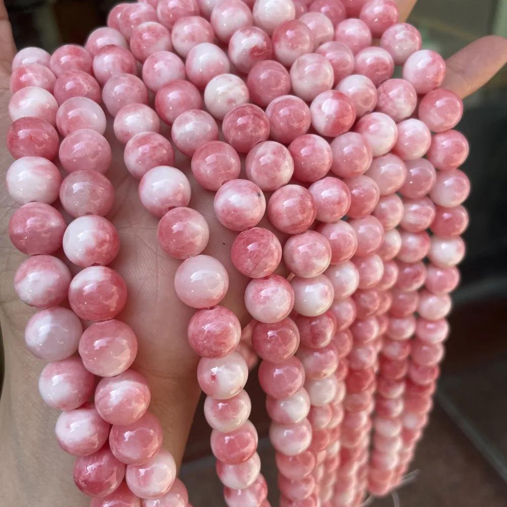 Wholesale Natural Round Smooth Pink Stone Beads Persian Jade Natural ...