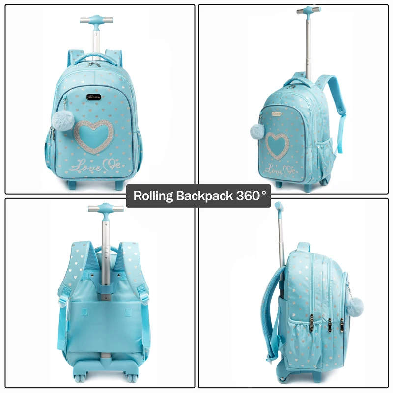 Jasminestar Children Rolling Backpack Kids School Wheeled Backpack Travel Luggage Trolley Bags ...