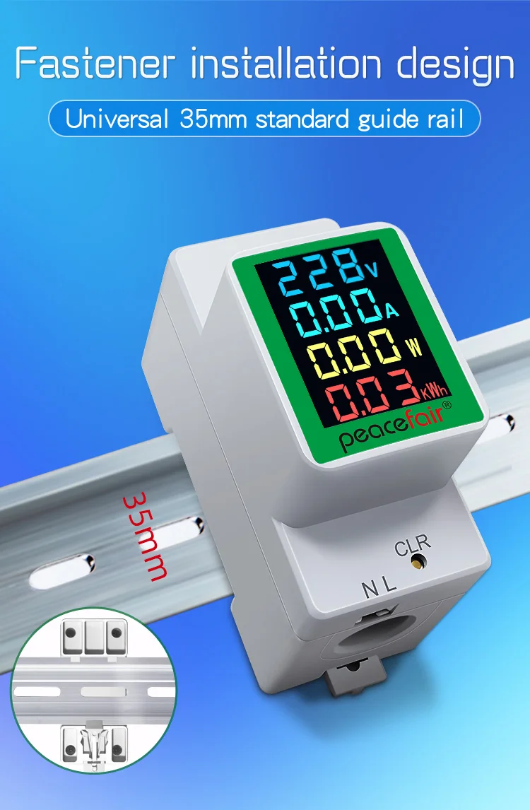 PZEM-008 Din Rail Single Phase AC Monitor 4IN1 Color Display Electric ...