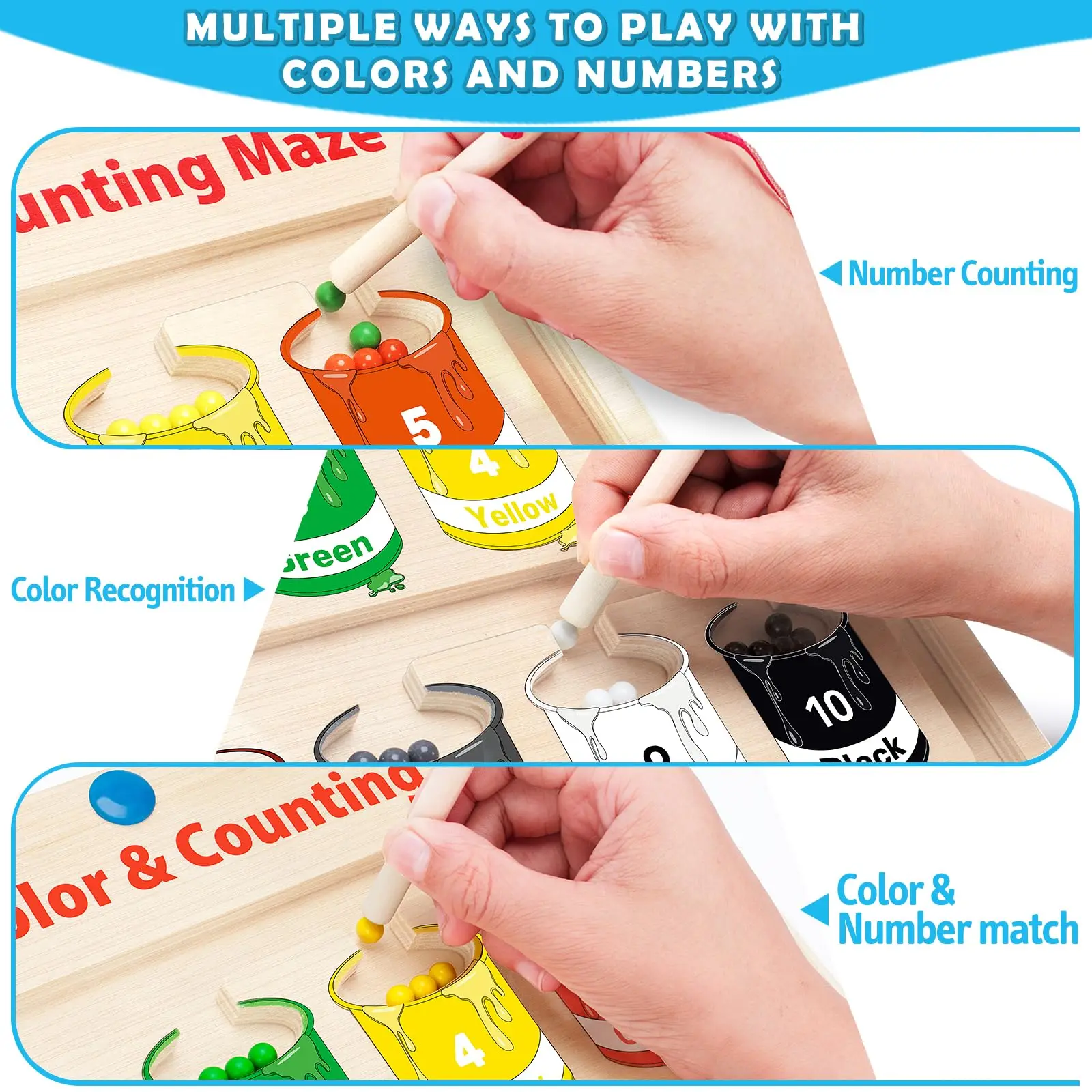 Learning Counting Wood Puzzle Board Baby Magnetic Color And Number Maze ...
