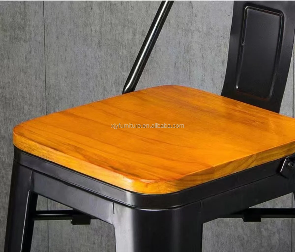 Industrial Style Wrought Iron Bar Chair Light Luxury Solid Wood Bar ...