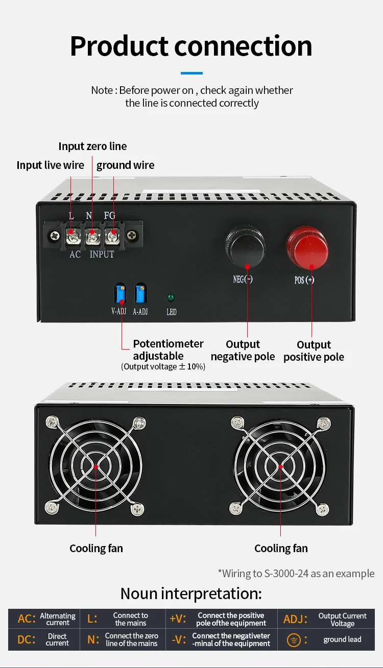 S-3000W Switching Power Supply - 48V 40A Variable DC Power