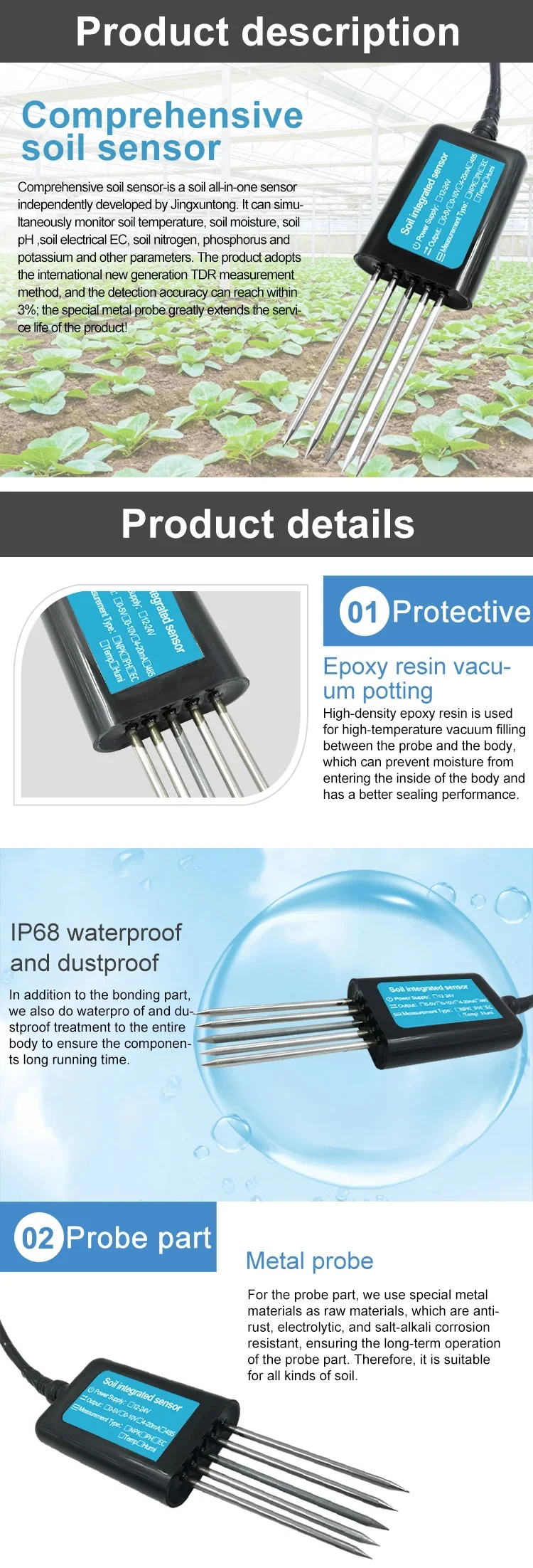 RS485 Soil NPK Meter Sensor - Monitor EC, PH, & Temperature