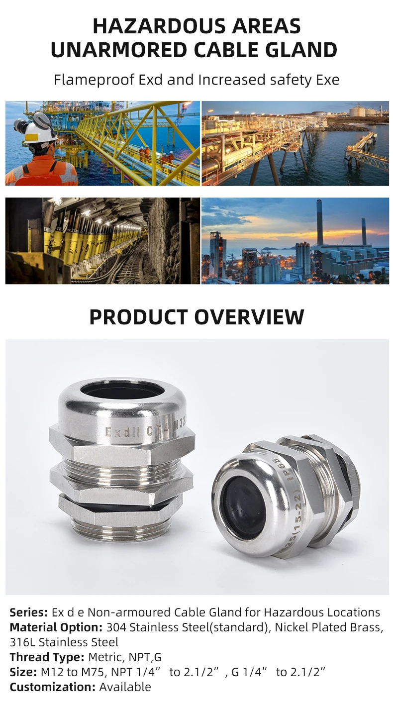Free Sample M12 M16 M25 M20 Metal Explosion Proof Cable Glands Atex ...
