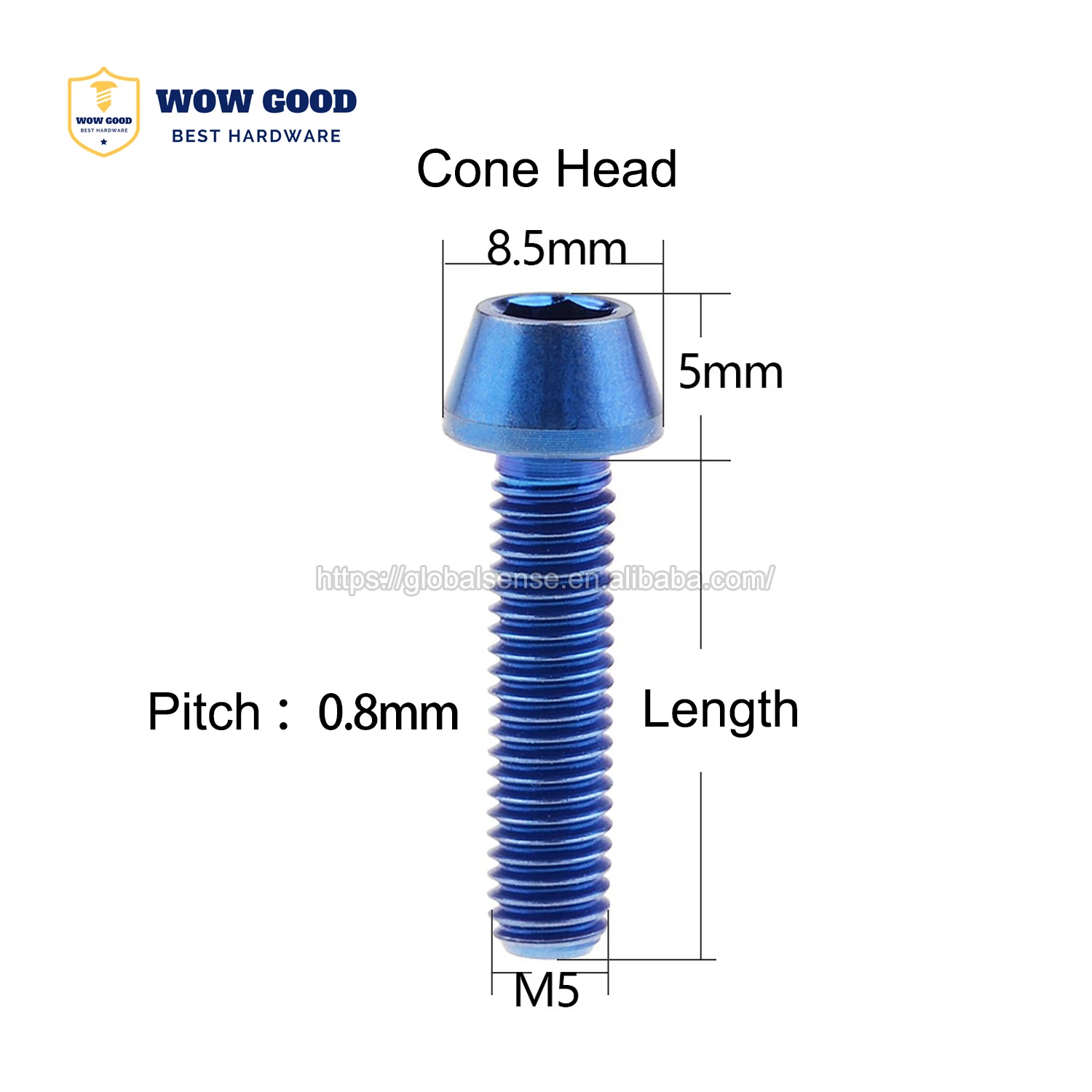 Custom M5 M8 X 15 20 25 30 35 40 45 mm Bicycle Titanium Cone Head Stud ...