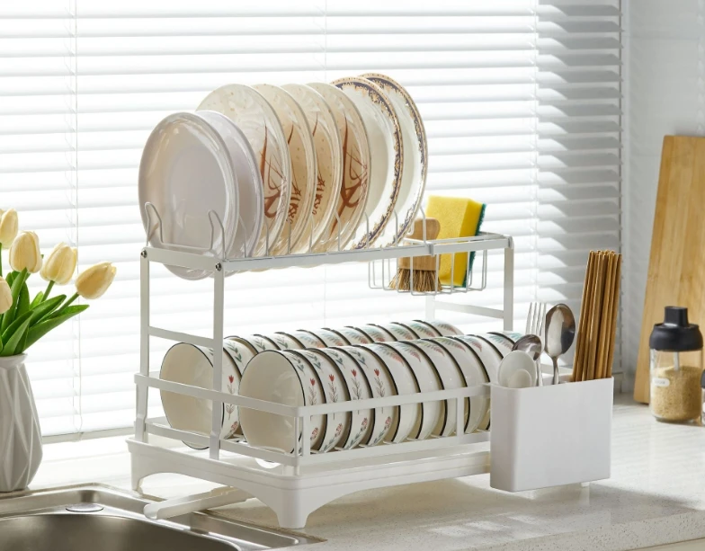 Stainless Steel Kitchen Plate Rack 2 Layer Kitchen Organizer Dish Rack ...