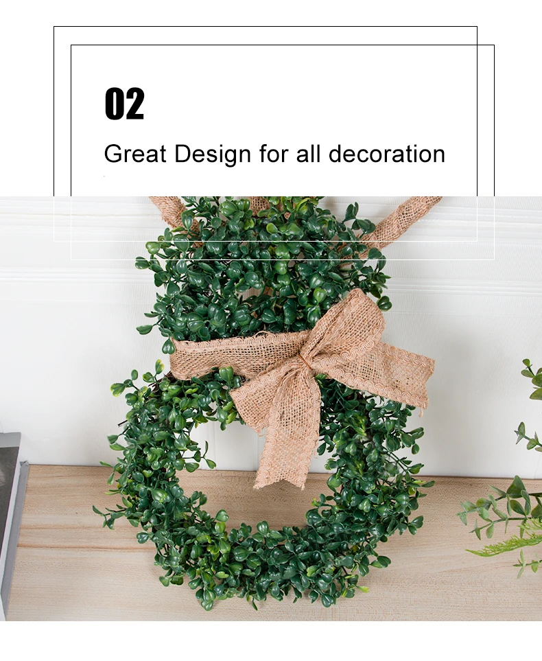 18 Inch Spring Bunny Wreath Hemp Rope Mixed Eucalyptus Leaf Artificial ...