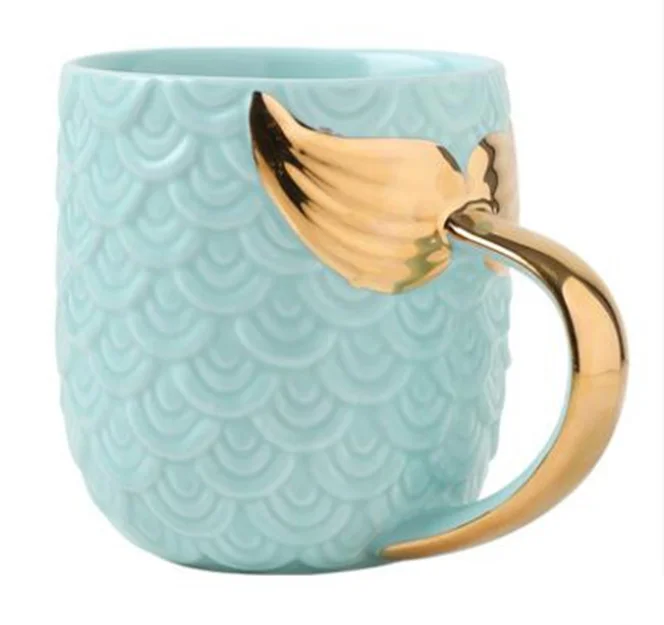 Mermaid Tail Handle Pearl Glaze Mug Gold Ceramic Water Fun Cup Mermaid ...