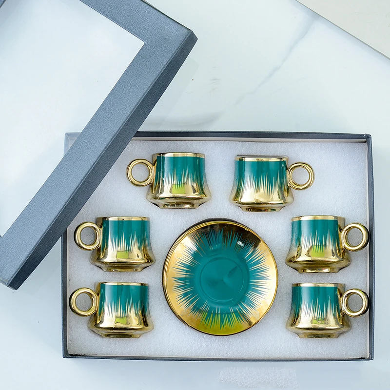 Arabic Golden Expresso Coffee Cups And Dish Set Porcelain Tea Cup ...