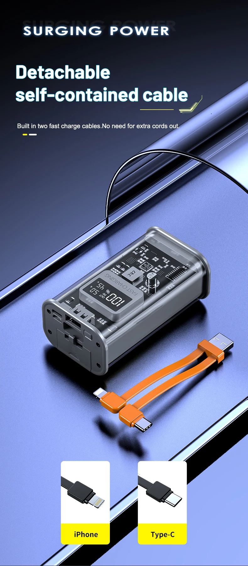 Mini Power Bank Cable Factory Price Power Banks with 4 Lines Built in ...