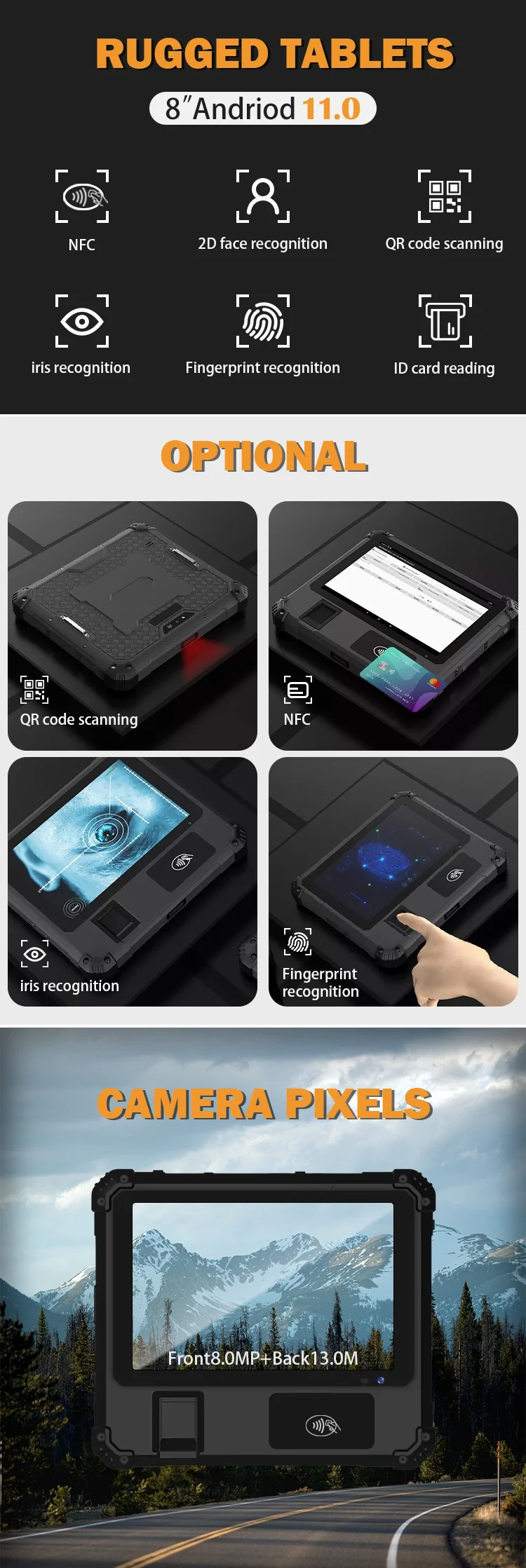 Custom Rugged Tablet 1000 Nits Wifi Gps Attendance Biometric Handheld ...