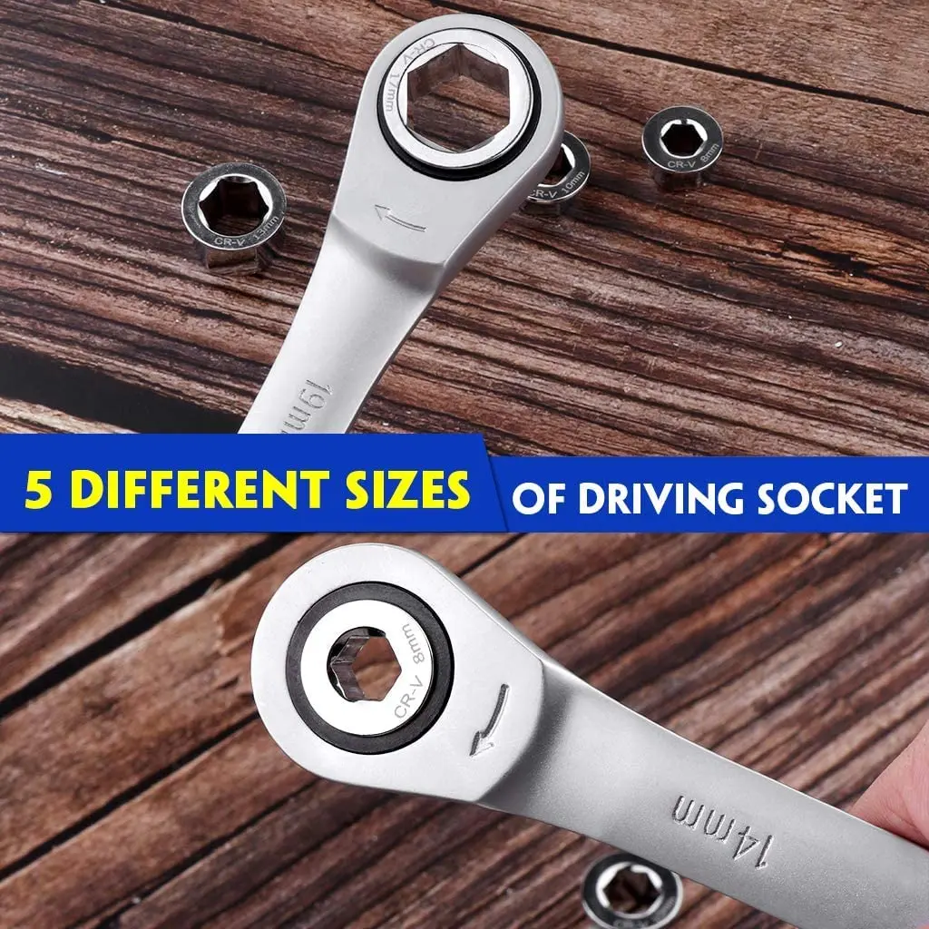 Multi-functional Ratchet Wrench Set Variable Diameter Replaceable Head ...
