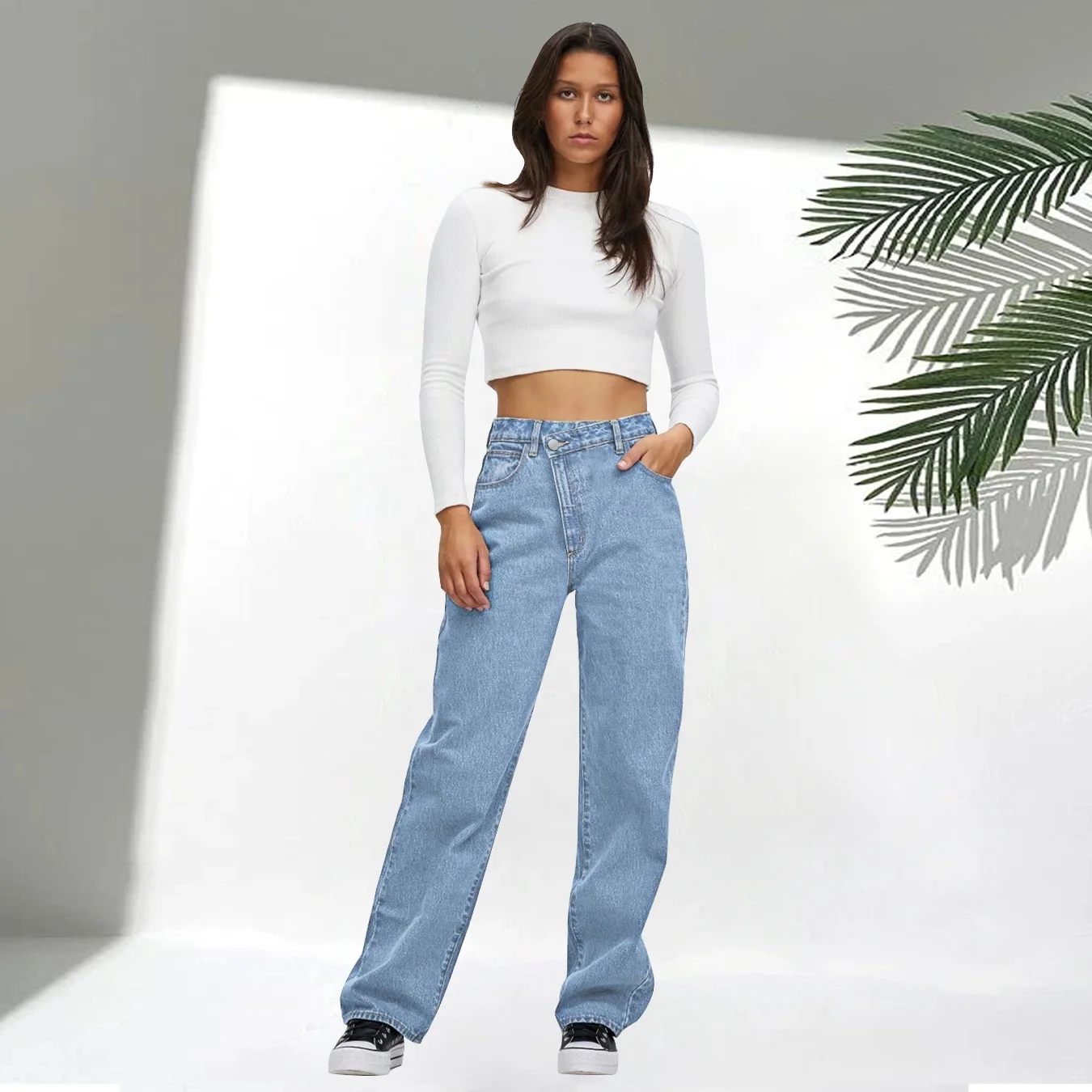 Wj212 Odm Oem Fashion High Waist Ladies Denim Jeans Wide Leg Jeans ...