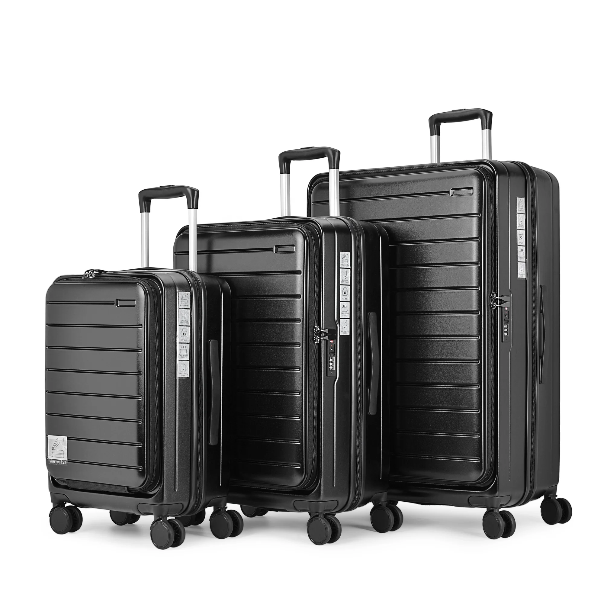 Unisex Black Luggage Set 3-piece Abs Material Aluminum Trolley Cases ...
