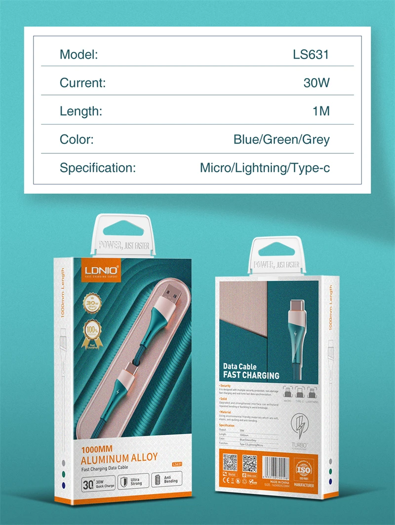 Ldnio Ls631 30w Charger Cable For Iphone 5a Fast Charging Braid Usb To ...