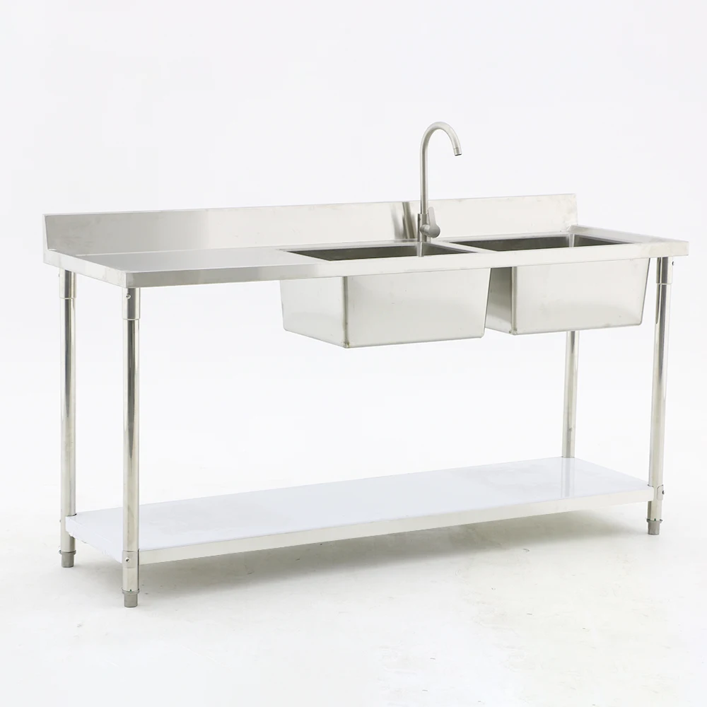 Commercial Stainless Steel Double Bowl Kitchen Washing Sink Table China ...