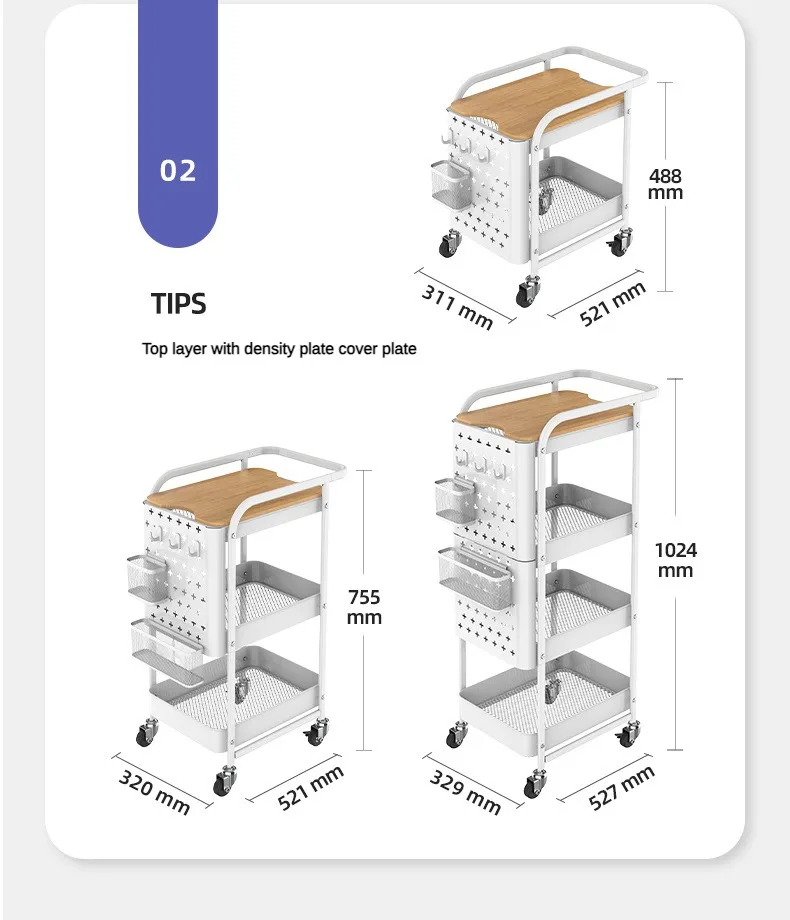 Creative Cavity Board Storage Rack Trolley Kitchen Bathroom Steel Multi ...