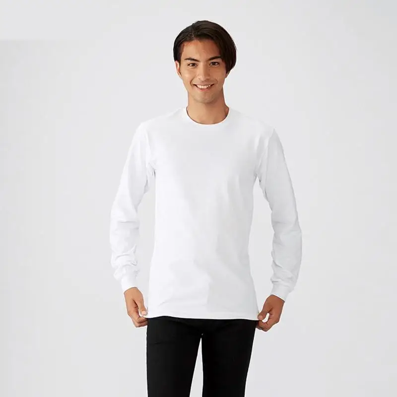210g T Shirt Wholesale 100% Cotton Soft Elastic Cuffs Blank Customization Casual Men's Long ...