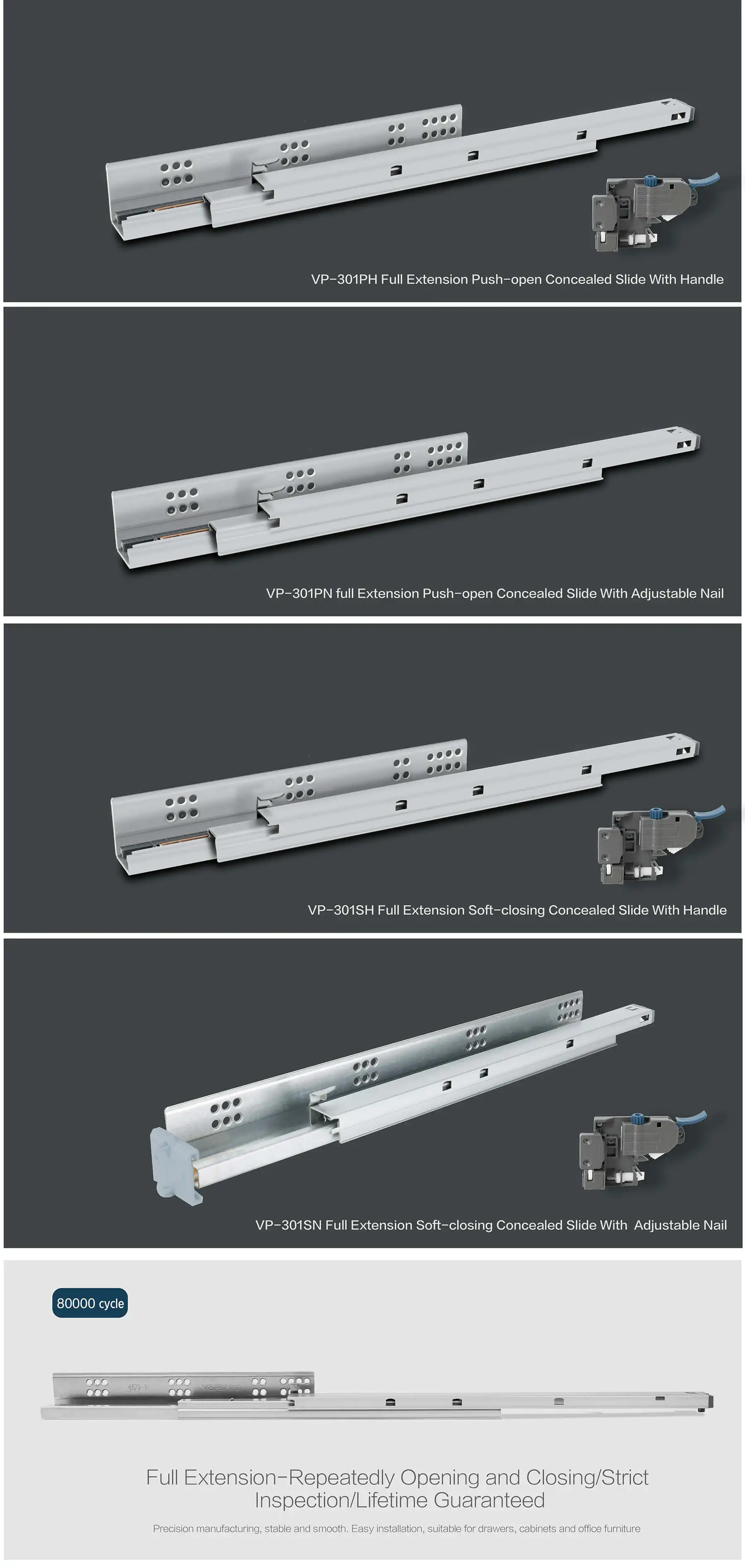 Modern Kitchen Quite Push-open Ajustable Full Extension 45mm Ball ...