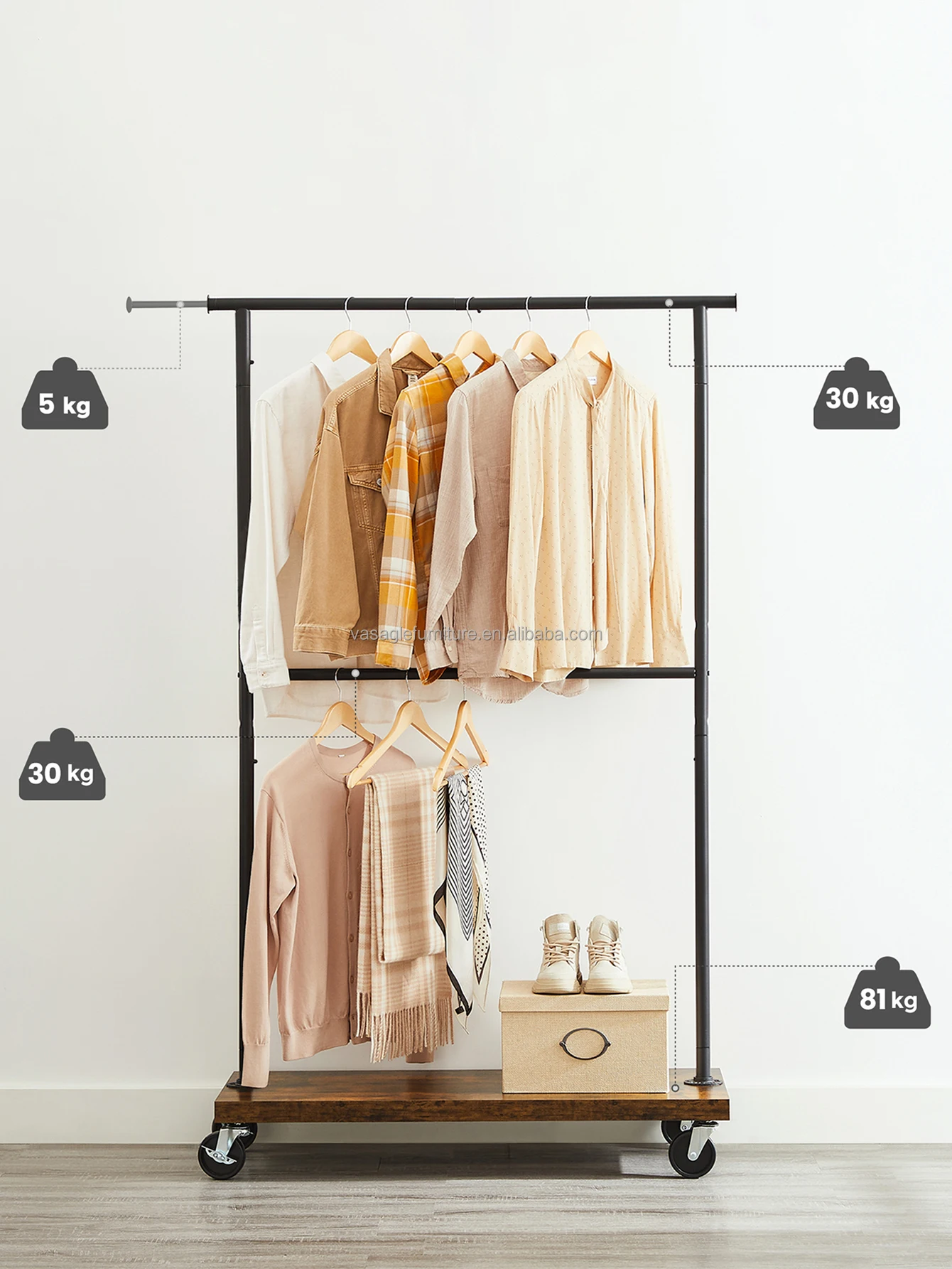 Vasagle Industrial Style Clothes Rack On Wheels Garment Rack Expandable ...