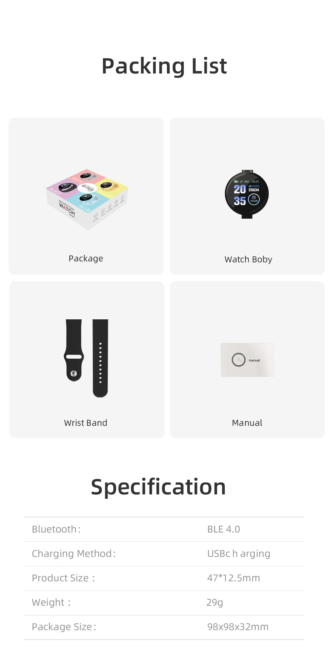 2023 New Smart Watch D18 Round Screen Smart Bracelet With Hd Lcd Screen ...