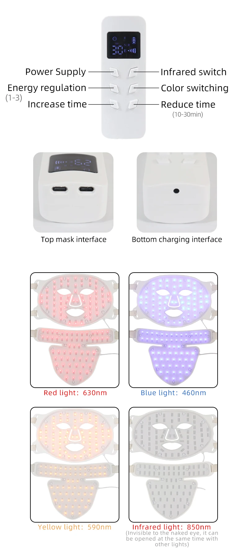 Custom Light Therapy Facial Beauty Device Soft Bendable Silicone Led ...