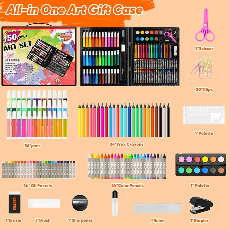 150 Piece Art Sketch Supplies Colored Pencil Gifts Double Sided Drawing ...