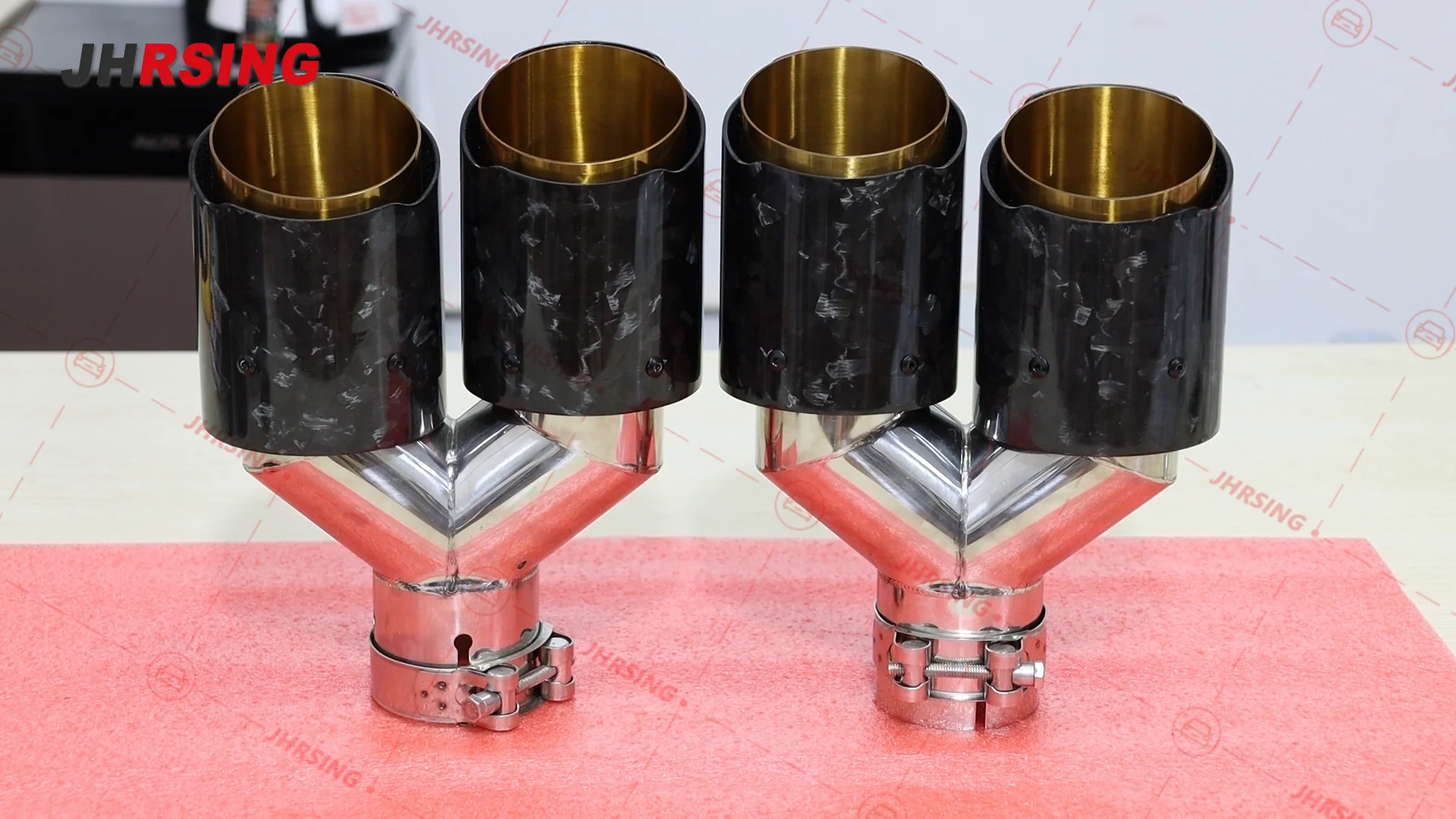 Gold Exhaust Tips Forged Carbon Fiber Golden Stainless Dual Outlet For ...